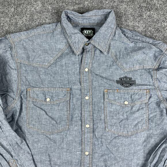 Key | Shirts | Key Work Shirt Mens L Blue Chambray Denim Long Sleeve ...